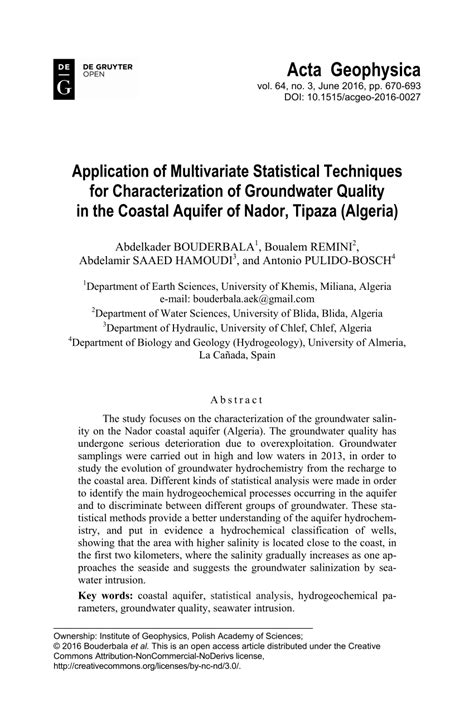 Pdf Application Of Multivariate Statistical Techniques For Characterization Of Groundwater