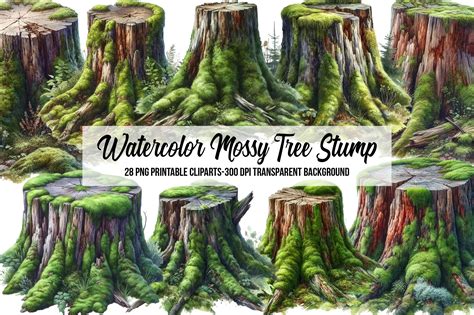 Watercolor Mossy Tree Stump Graphic By WatercolorArt Creative Fabrica