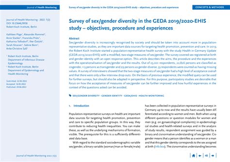 PDF Survey Of Sex Gender Diversity In The GEDA 2019 2020 EHIS Study Objectives Procedure