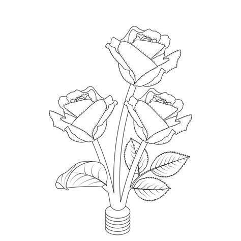 손으로 그린 장미 꽃 색칠 페이지 라인 아트 벡터 일러스트 레이 션 프리미엄 벡터