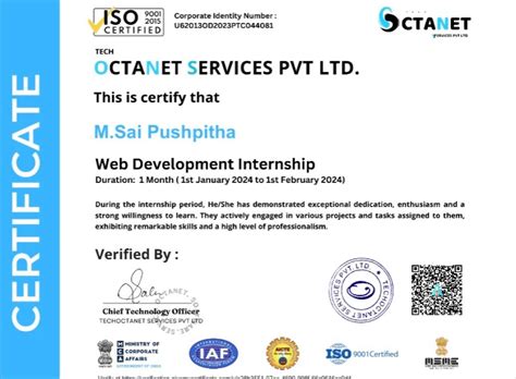 Manne Sai Pushpitha On Linkedin Intern Octanet Webdevelopment