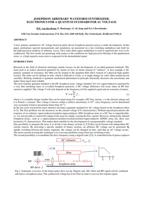 Pdf Josephson Arbitrary Waveform Synthesizer Electronics For A Quantum Standard For Ac Voltage