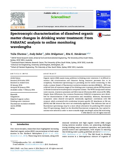 Pdf Spectroscopic Characterisation Of Dissolved Organic Matter