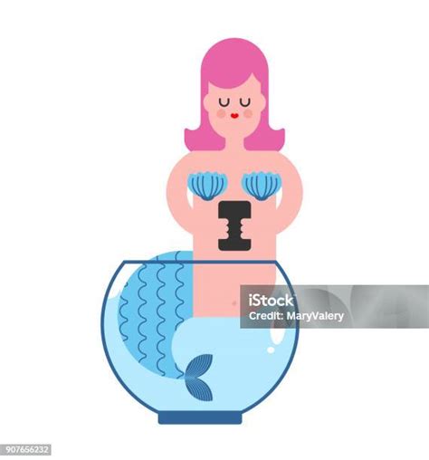 수족관에 전화의 인 어 물고기 꼬리를 가진 신화 슬픈 여자입니다 수 중 여성입니다 벡터 일러스트 레이 터 귀여운에 대한 스톡 벡터 아트 및 기타 이미지 Istock