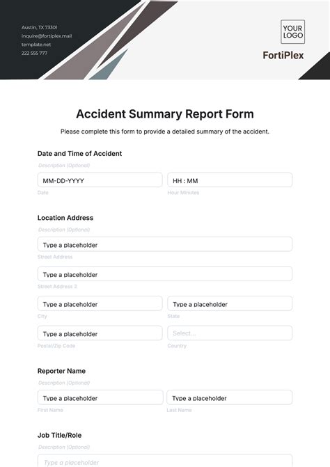 Free Accident Summary Report Form Template To Edit Online