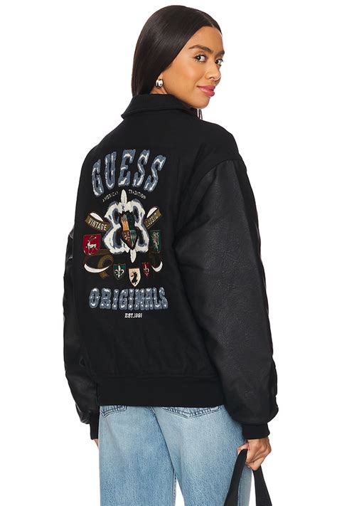 Guess Originals Crest Letterman Jacket In Jet Black Revolve