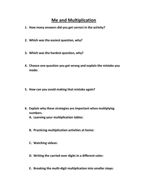 Multiplication Metacognition Worksheet Live Worksheets