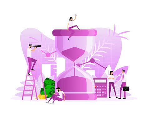 타이머 모래 시계와 평평한 사람들은 모든 목적을 위한 훌륭한 디자인 비즈니스 사람들 그림 프리미엄 벡터