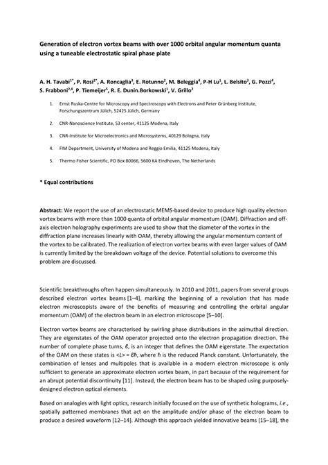 Pdf Generation Of Electron Vortex Beams With Over 1000 Orbital Angular Momentum Quanta Using A