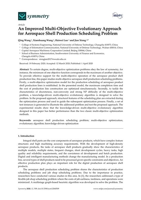 Pdf An Improved Multi Objective Evolutionary Approach For Aerospace Shell Production
