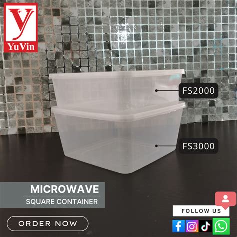 Microwave Square Food Container With Lid Fs2000 Fs3000 Bekas
