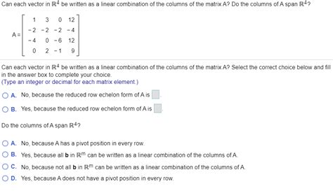 solved can each vector in r4 be written as a linear