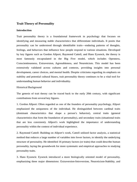 Ca 1 Ms Word Pdf Extraversion And Introversion Psychology