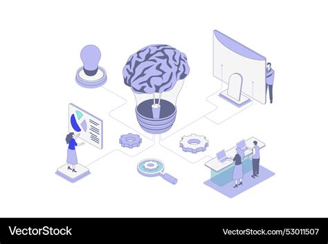 Brainstorming Isometric Concept In Outline Vector Image