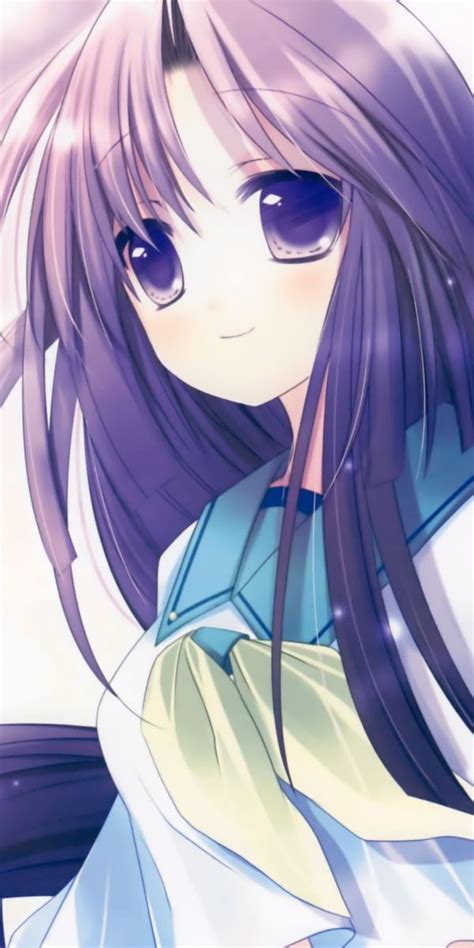 Обои на телефон Аниме Оригинал Краснеть Длинные Волосы Фиолетовые Глаза Фиолетовые Волосы