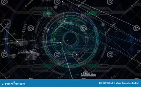 Animation Of Network Of Connections With Data Processing Over Scope Scanning Stock Video Video