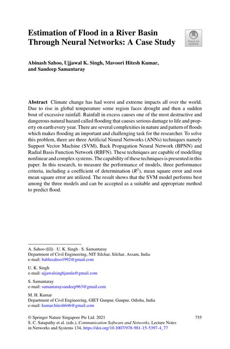 Pdf Estimation Of Flood In A River Basin Through Neural Networks A
