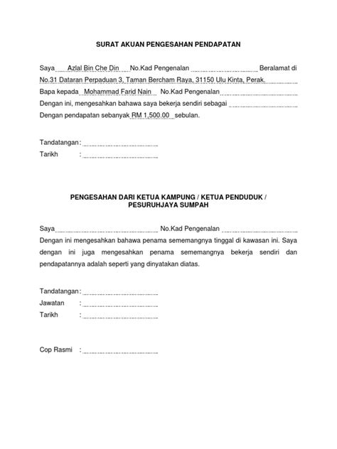 Surat Akuan Pengesahan Pendapatan Pdf