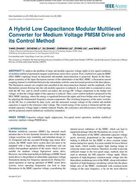 Pdf A Hybrid Low Capacitance Modular Multilevel Converter For Medium