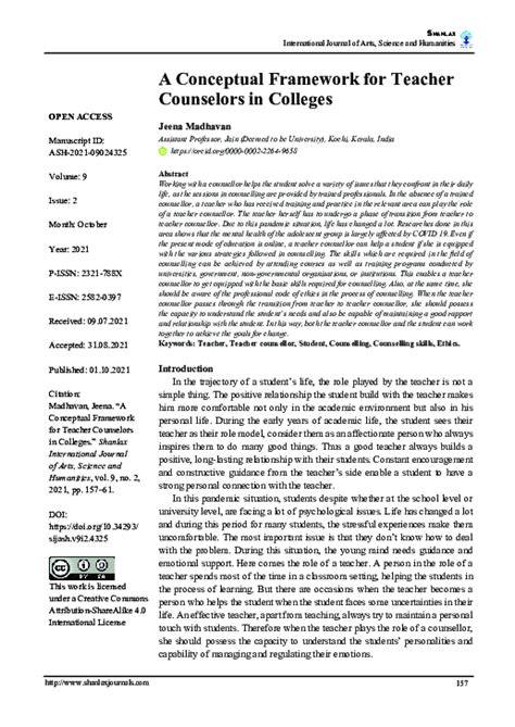 Pdf A Conceptual Framework For Teacher Counselors In Colleges
