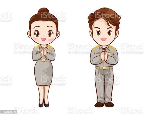 เจ้าหน้าที่รัฐบาลไทยในเครื่องแบบคู่ตัวการ์ตูน ภาพประกอบสต็อก ดาวน์โหลดรูปภาพตอนนี้ การ์ตูน