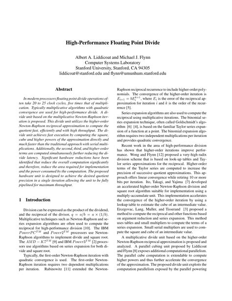 Pdf High Performance Floating Point Divide