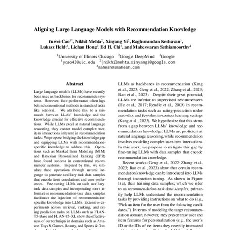 Aligning Large Language Models With Recommendation Knowledge ACL Anthology