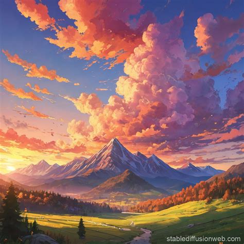 Mountain Sunset Landscape Stable Diffusion Online