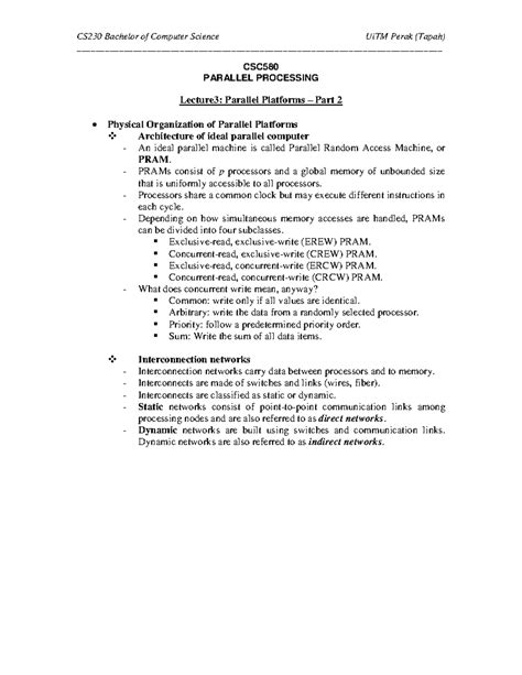 Csc580 Quick Notes Lect 3 Till 4 Csc Parallel Processing Lecture3 Parallel Platforms Part 2