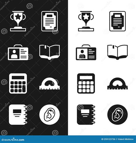 Set Open Book Identification Badge Award Cup Certificate Template Calculator Protractor