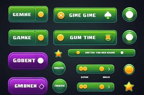 Set Of Green Game Buttons For Mobile Games With Editable Text Effect