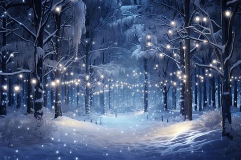 Premium Photo Snowy Forest With Twinkling Lights