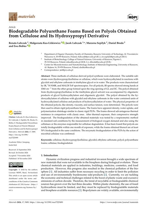 Pdf Biodegradable Polyurethane Foams Based On Polyols Obtained From Cellulose And Its