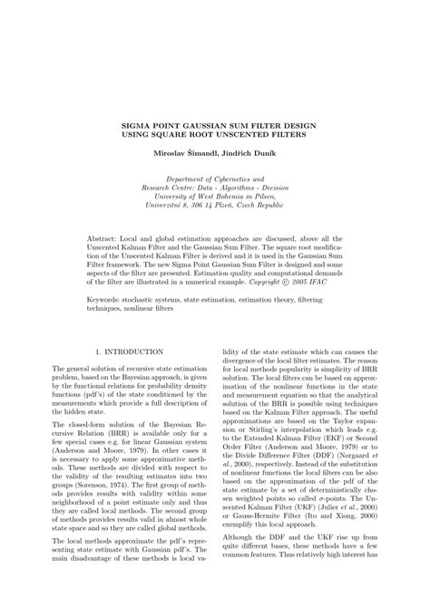 Pdf Sigma Point Gaussian Sum Filter Design Using Square Root