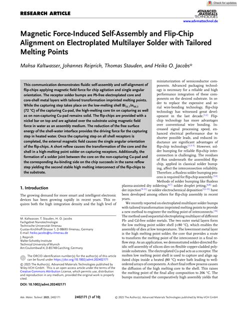 Pdf Magnetic Force‐induced Self‐assembly And Flip‐chip Alignment On Electroplated Multilayer