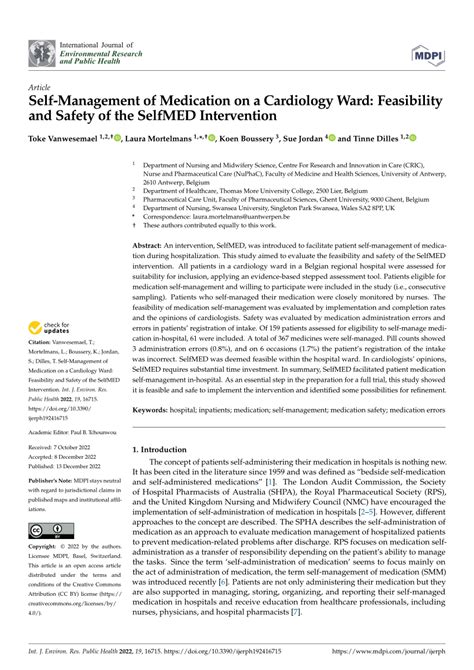 Pdf Self Management Of Medication On A Cardiology Ward Feasibility And Safety Of The Selfmed