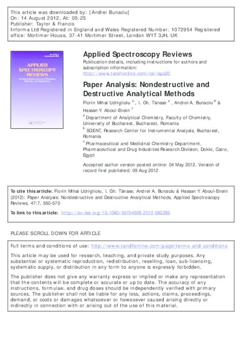 Pdf Paper Analysis Non Destructive And Destructive Analytical Methods