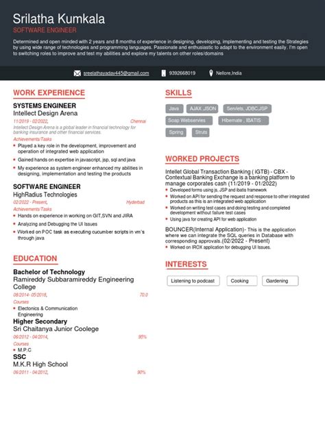 srilatha s resume pdf web application java programming language