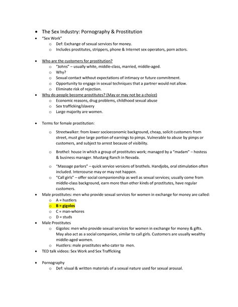 Sex Industry PP Notes The Sex Industry Pornography Prostitution Sex Work O Def Studocu