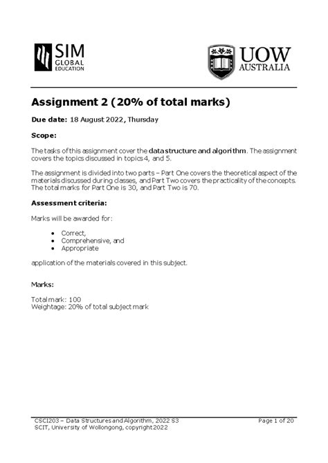 sim a2 csci203 2022s3 v1 marking scheme csci203 data structures and