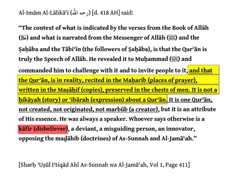 The Quran Is The Speech Of Allah R Sunni