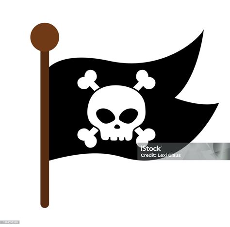 해적 플래그 아이콘입니다 교차 뼈와 두개골 그림과 해적 선박 페넌트 검은 해양 강도 배너 흰색 배경에 격리 된 보물 찾기 요소