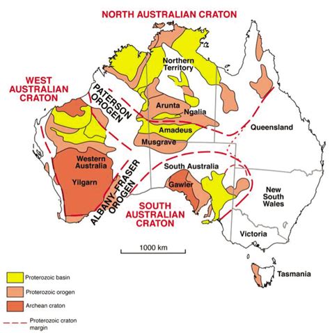 Map Of Australia Displaying The Main Cratonic Orogens And Proterozoic