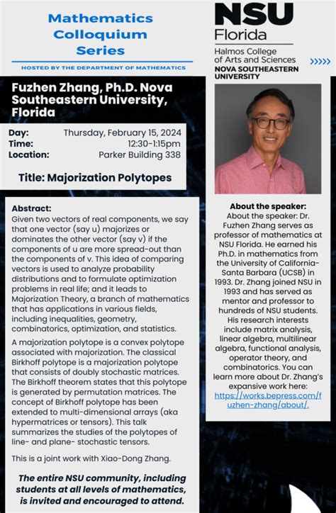 Mathematics Colloquium Series Fuzhen Zhang Nsu Sharkfins