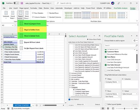Pivot Table Design Options With Qqube For Quickbooks Clearify®