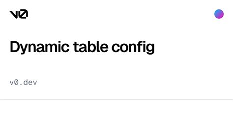 Dynamic Table Config V By Vercel