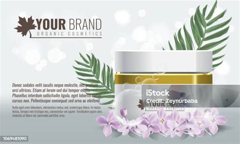 리프 팜 및 아름 다운 꽃 거품 배경에 얼굴 크림 화장품 광고를 수의 그림을 벡터 합니다 3차원 형태에 대한 스톡 벡터 아트 및