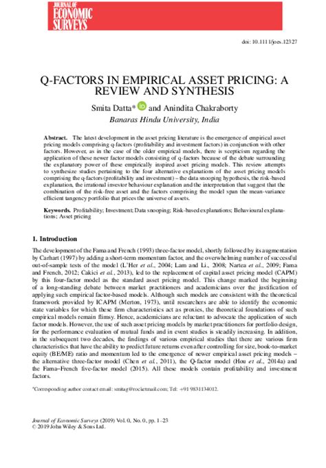 Pdf Q‐factors In Empirical Asset Pricing A Review And Synthesis