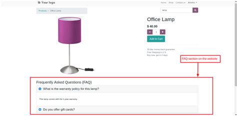 odoo website product faq add product frequenty asked questions