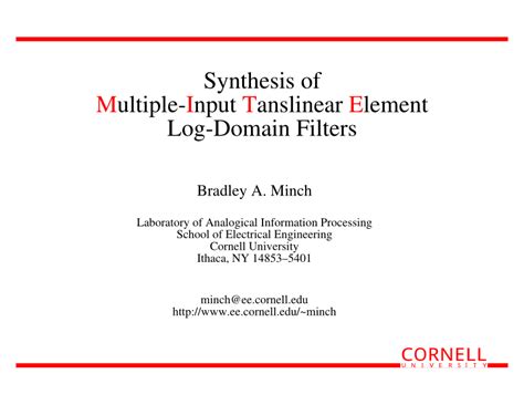 Pdf Synthesis Of Multiple Input Translinear Element Log Domain Filters